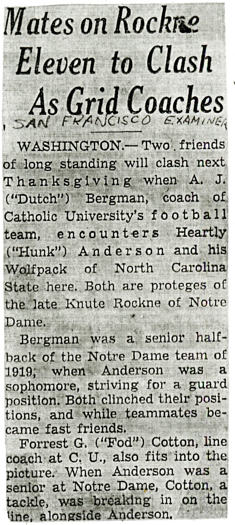 The Archivist’s Nook: A Knute Rockne Protégé at CUA – What's Up at the ...